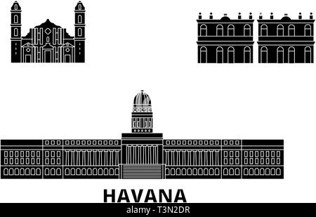 Cuba travel set with sights and landmarks symbols flat isolated vector ...