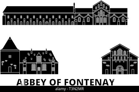 France, Abbey Of Fontenay tourism landmarks, vector city travel ...
