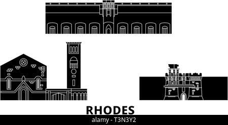 Greece, Rhodes flat landmarks vector illustration. Greece, Rhodes line ...