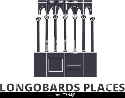 Italy, Longobards Places city skyline isolated vector illustration ...