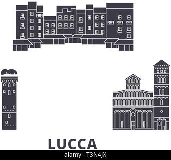 Italy, Lucca tourism landmarks, vector city travel illustration Stock ...