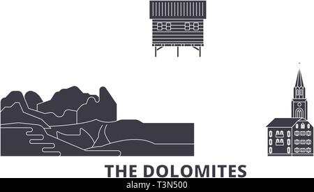 Italy, The Dolomites flat landmarks vector illustration. Italy, The ...