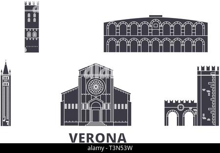 Italy, Verona flat landmarks vector illustration. Italy, Verona line ...