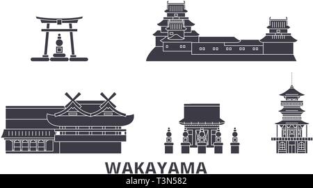 Japan, Wakayama, Wakayama Castle travel landmark vector illustration ...