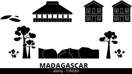 Madagascar flat landmarks vector illustration. Madagascar line city ...