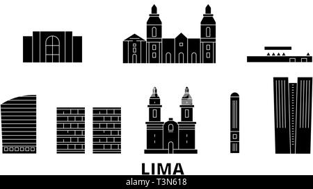 Peru, Lima flat landmarks vector illustration. Peru, Lima line city ...