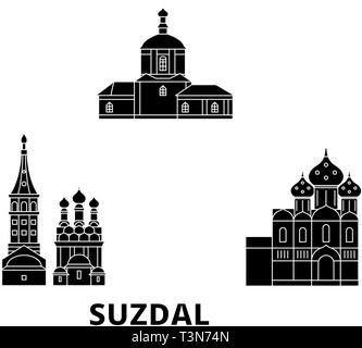 Russia, Suzdal City tourism landmarks, vector city travel illustration ...