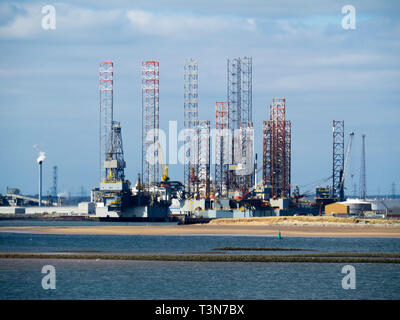 Jack Up drilling rigs at the TERRC Hartlepool facility on the river ...