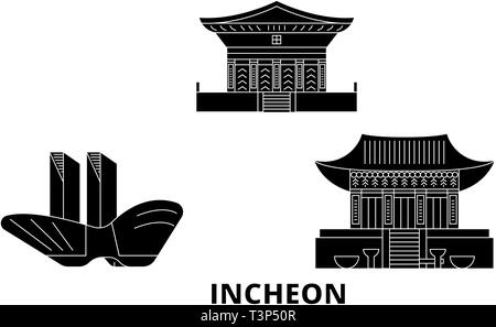 South Korea, Incheon flat landmarks vector illustration. South Korea ...