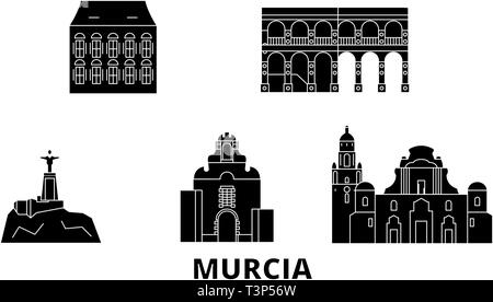 Spain, Murcia flat landmarks vector illustration. Spain, Murcia line ...
