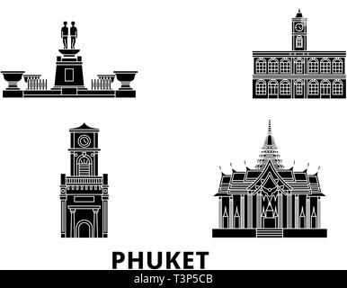 Thailand, Phuket flat landmarks vector illustration. Thailand, Phuket ...