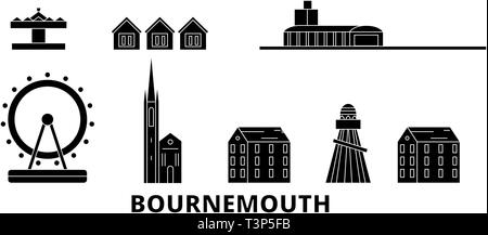 United Kingdom, Bournemouth city skyline isolated vector illustration ...