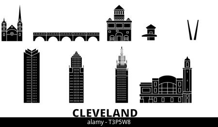 United States, Cleveland tourism landmarks, vector city travel ...