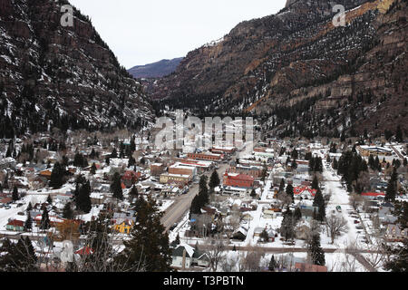 Aerial view of Ouray Colorado USA showing Main Street US 550 through ...