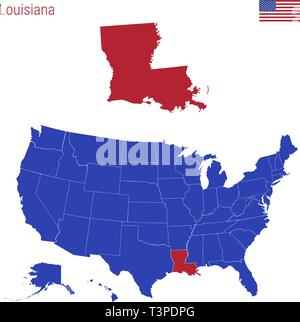 Louisiana red highlighted in map of the United States of America Stock ...