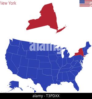 New York red highlighted in map of the United States of America Stock ...