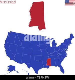 Detailed map of Mississippi state,in vector format,with county borders ...