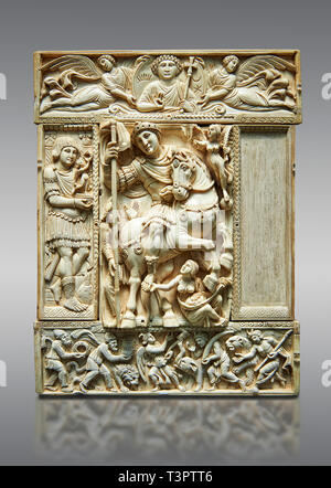 Medieval ivory relief panel from a diptych depicting a triumphant ...