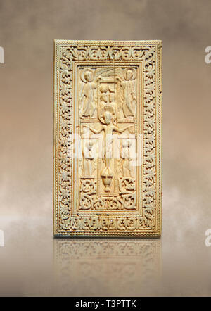 Medieval ivory relief panel from a diptych depicting a triumphant ...