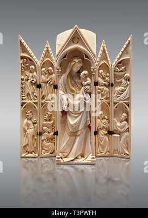 Medieval Gothic ivory diptych depicting the Annunciation, Nativity, the adoration of the Magi ...