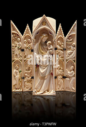 Medieval Gothic ivory tabernacle depicting the Virgin and Child with ...
