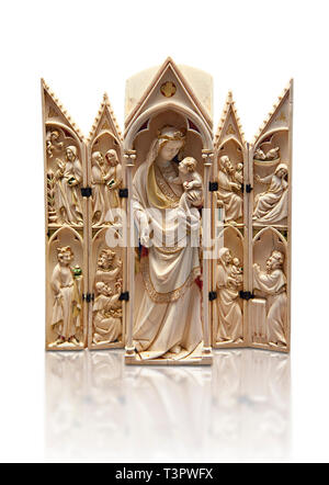 Medieval Gothic ivory tabernacle depicting the Virgin and Child with ...