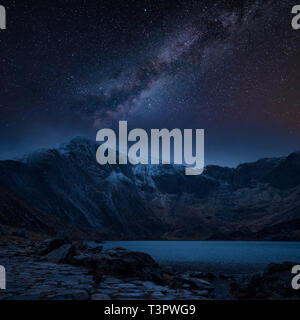 Digtial composite image of Winter landscape of snowcapped Mountain ...