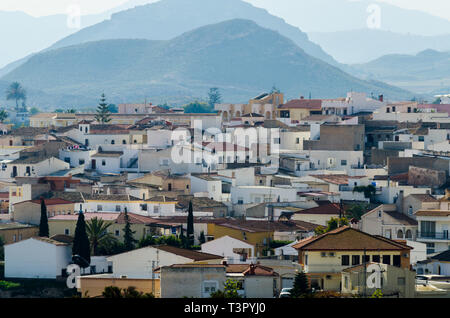 ANTAS, SPAIN - JANUARY 18, 2019 A panorama of an old Spanish town next ...