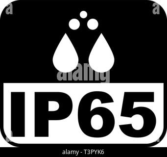 IP65 protection certificate standard icon. Water and dust or solids ...