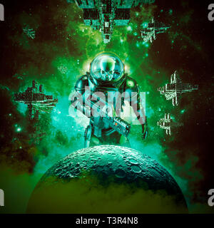 Black astronaut spacesuit, death skull in open helmet Stock Photo - Alamy