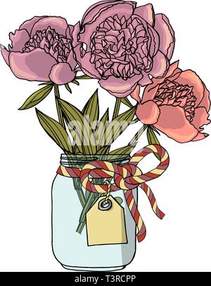 Hand drawn doodle style peony flower wreath. floral design element ...
