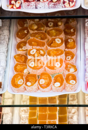 Delicious Turkish delight placed in a metal tray Stock Photo - Alamy