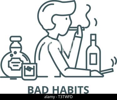 Bad habits line icon concept. Bad habits flat vector symbol, sign ...
