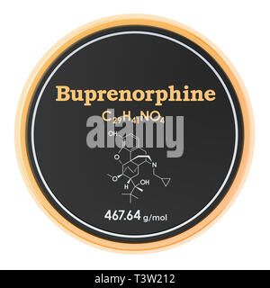 Buprenorphine. Chemical formula, molecular structure. 3D rendering ...