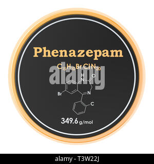 Phenazepam. Chemical formula, molecular structure. 3D rendering Stock ...