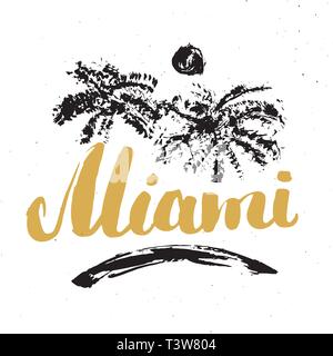 Miami Calligraphy lettering handwritten sign, Hand drawn grunge ...