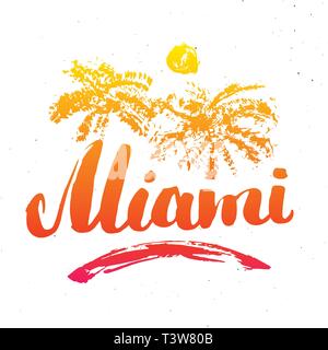 Miami Calligraphy lettering handwritten sign, Hand drawn grunge ...