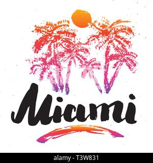 Miami Calligraphy lettering handwritten sign, Hand drawn grunge ...