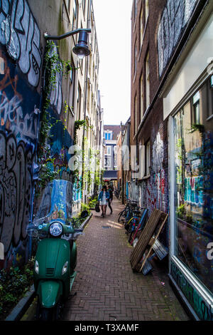 Amsterdam, Netherlands. Narrow alley in Red Light District with street ...