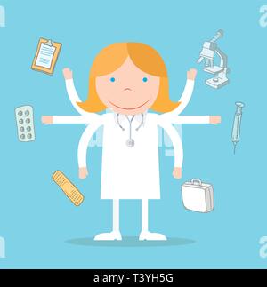Nurse multitasking at the hospital. Medicine vector illustration Stock ...