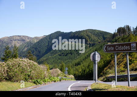 Road signs on Sao Miguel in The Azores Stock Photo - Alamy