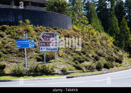 Road signs on Sao Miguel in The Azores Stock Photo - Alamy