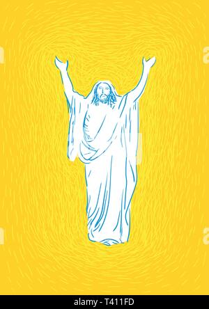 Sketched vector drawing of the figure of Jesus Christ who is rising up ...