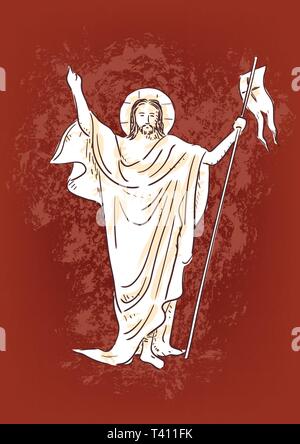 Sketched vector drawing of the figure of Jesus Christ who is rising up ...