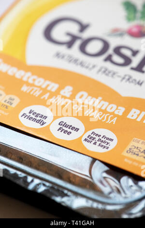 Gosh vegan products with vegan labels. UK Stock Photo - Alamy