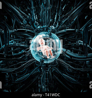 The human pod / 3D illustration of science fiction scene showing human ...