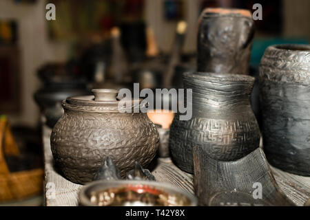 Burnt black ceramics. Burnt clay pots and plates, dishes - Image Stock ...