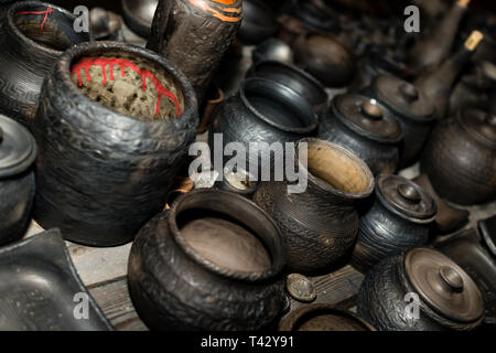 Burnt black ceramics. Burnt clay pots and plates, dishes - Image Stock ...