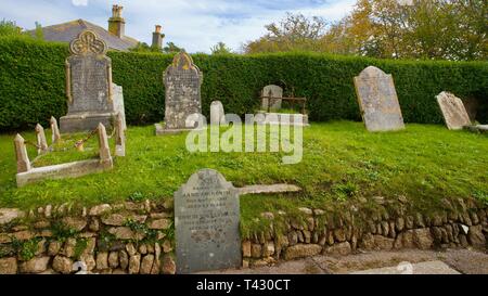 Gravestones, Paul parish church, Paul, Cornwall, England Stock Photo ...