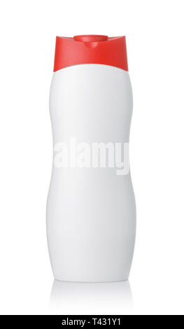 Blank white plastic cosmetics, shampoo or gel bottle, isolated on white ...